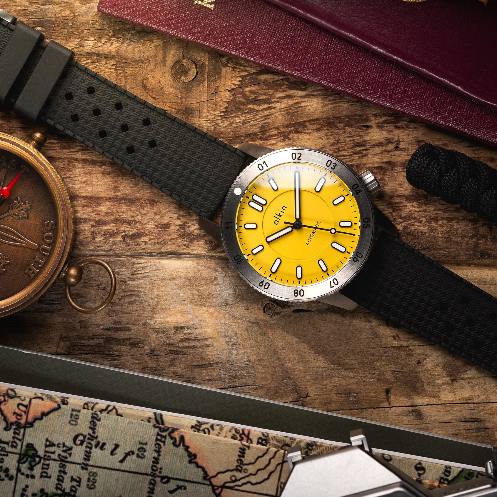 Model Three Dual Time - Yellow Dial / SS Case – alkinwatches