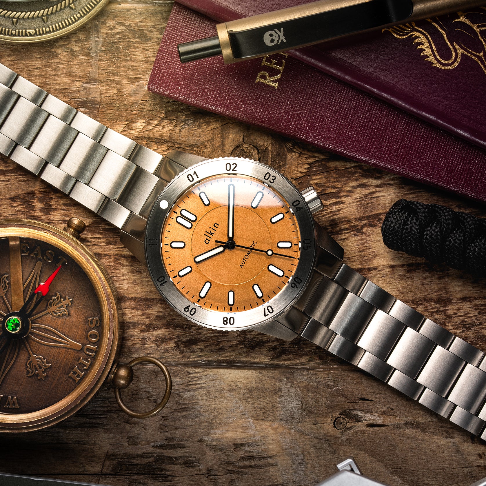 Model Three Dual Time - Brushed Copper Dial / SS Case – alkinwatches